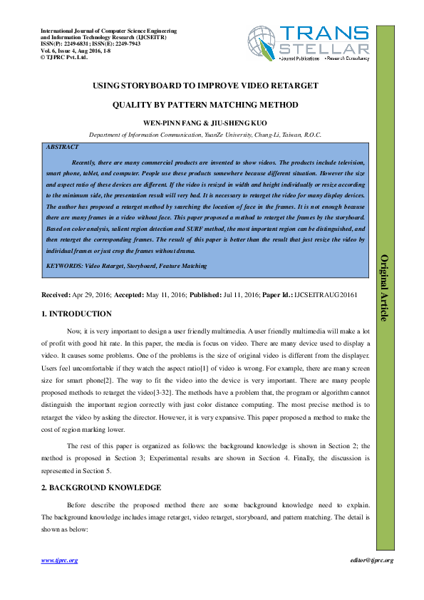 Pdf Using Storyboard To Improve Video Retarget Quality By Pattern