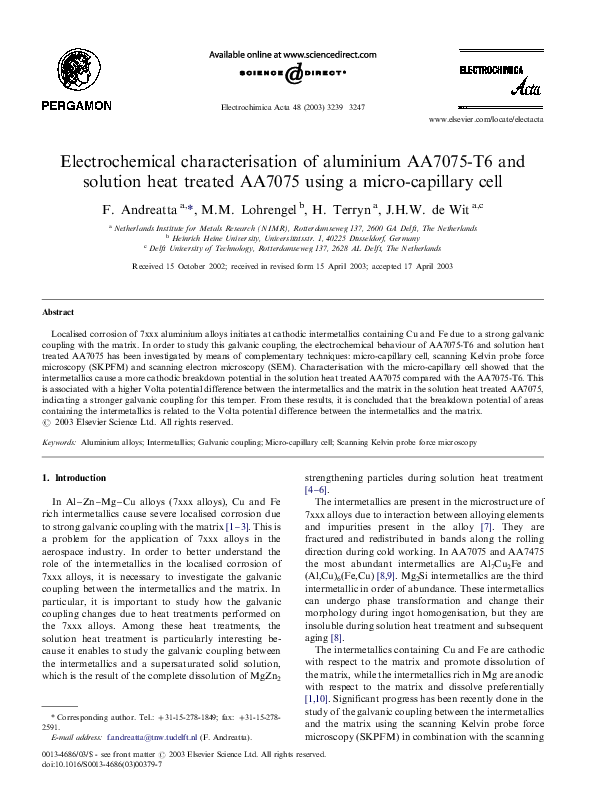(PDF) Electrochemical characterisation of aluminium AA7075-T6 and ...