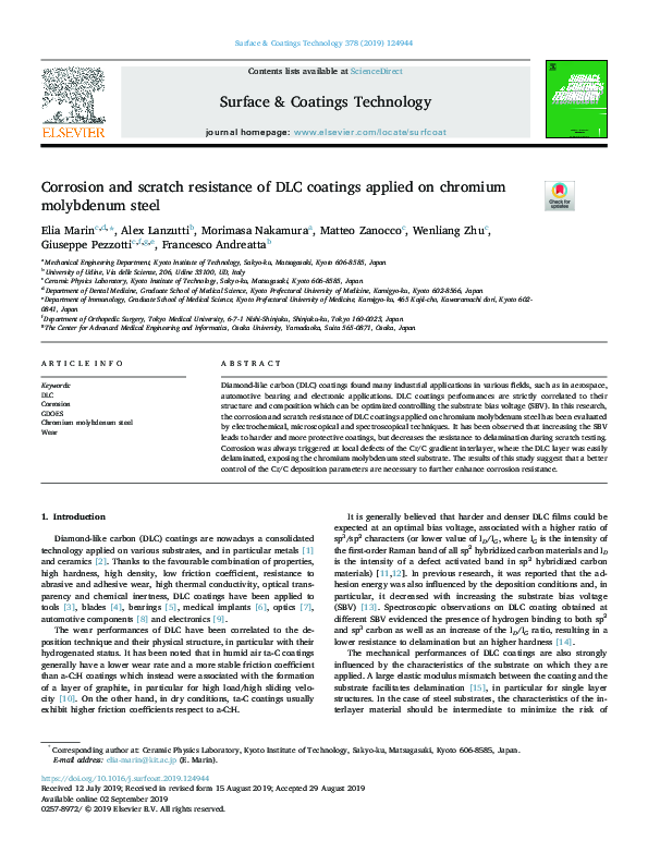 (PDF) Corrosion and scratch resistance of DLC coatings applied on chromium molybdenum steel