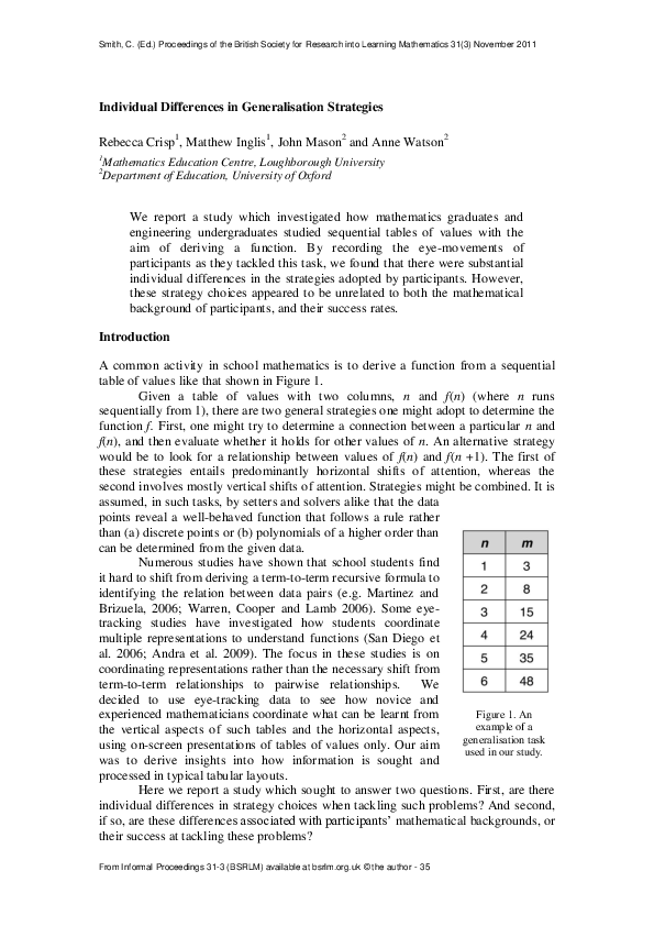 (PDF) Individual differences in generalisation strategies