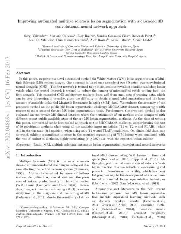 Pdf Improving Automated Multiple Sclerosis Lesion Segmentation With A Cascaded 3d