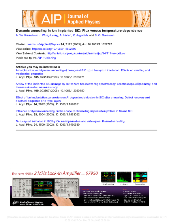 (PDF) Dynamic annealing in ion implanted SiC: Flux versus temperature ...