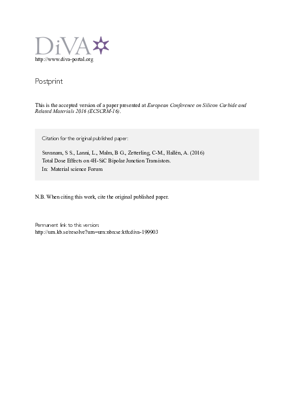 (PDF) Total Dose Effects on 4H-SiC Bipolar Junction Transistors
