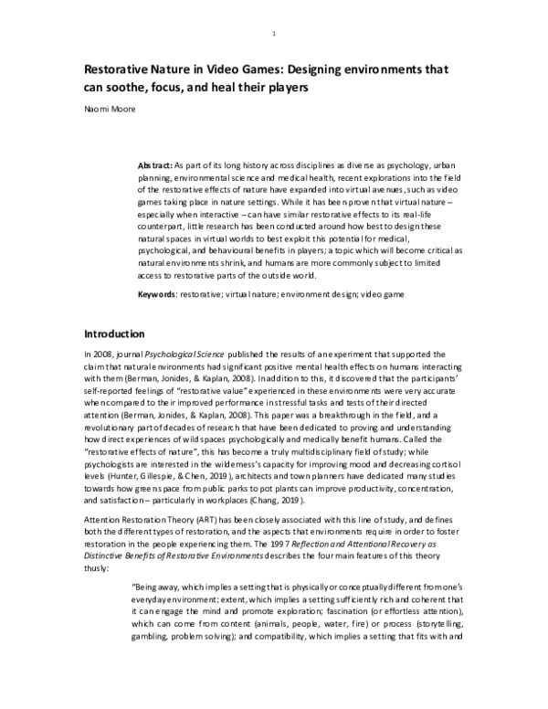 (PDF) Restorative Nature in Video Games: Designing environments that ...