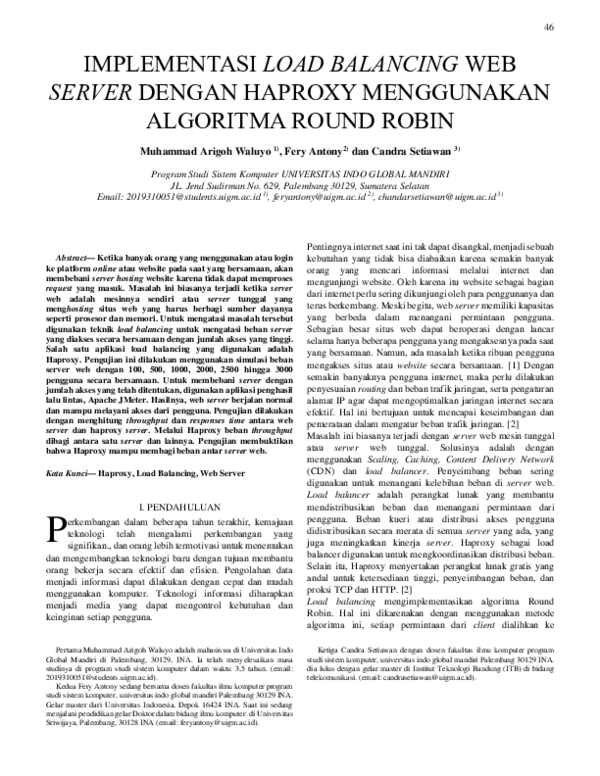 Pdf Implementasi Load Balancing Web Server Dengan Haproxy Menggunakan Algoritma Round Robin