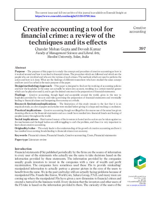 (PDF) Creative accounting a tool for financial crime: a review of the ...