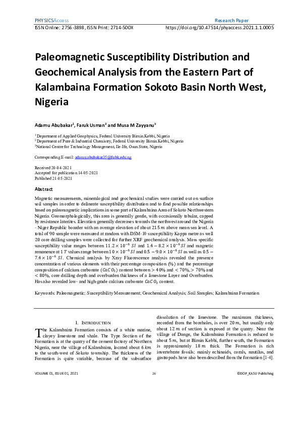 (PDF) Paleomagnetic Susceptibility Distribution and Geochemical ...