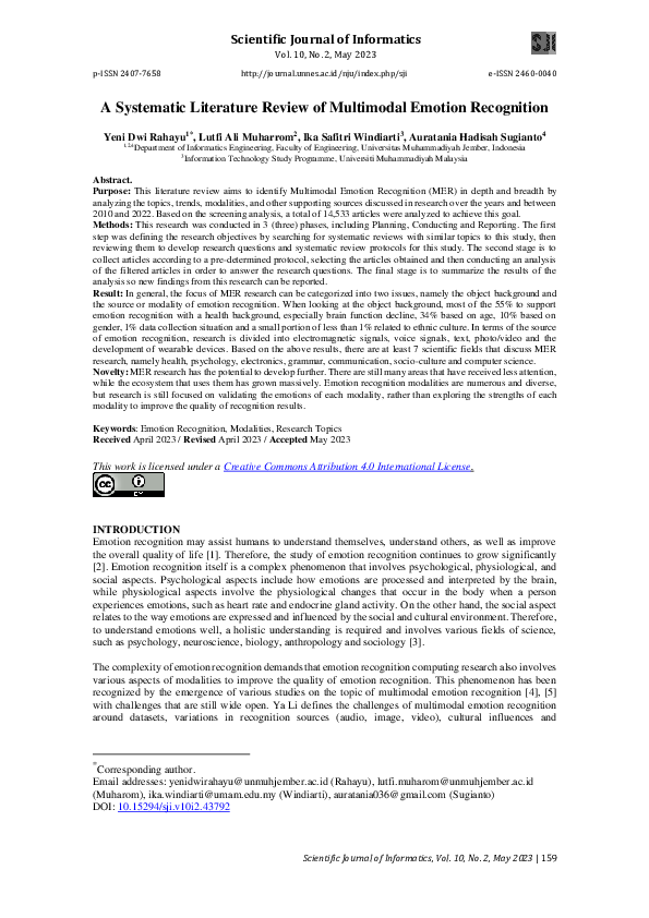 Pdf A Systematic Literature Review Of Multimodal Emotion Recognition Ika Windiarti 
