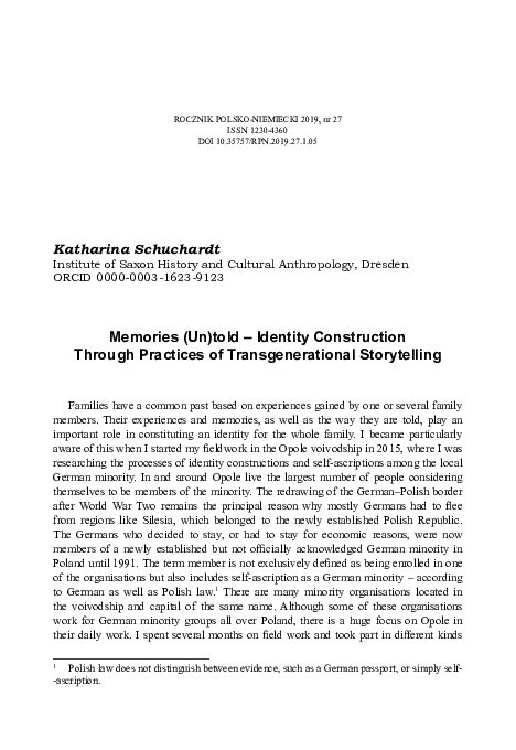 (PDF) Memories (Un)told – Identity Construction Through Practices of Transgenerational Storytelling