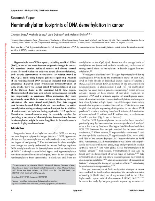 (PDF) Hemimethylation footprints of DNA demethylation in cancer