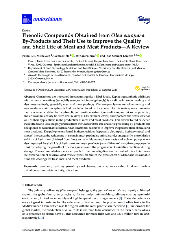 (PDF) Phenolic Compounds Obtained from Olea europaea By-Products and Their Use to Improve the ...