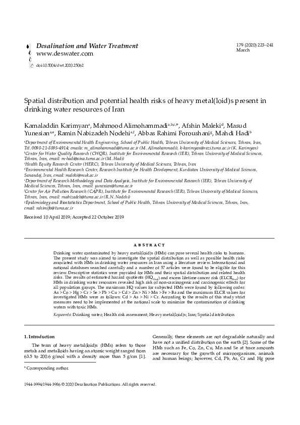 (PDF) Spatial distribution and potential health risks of heavy metal(loid)s present in drinking ...