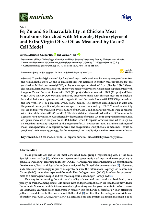 (PDF) Fe, Zn and Se Bioavailability in Chicken Meat Emulsions Enriched ...
