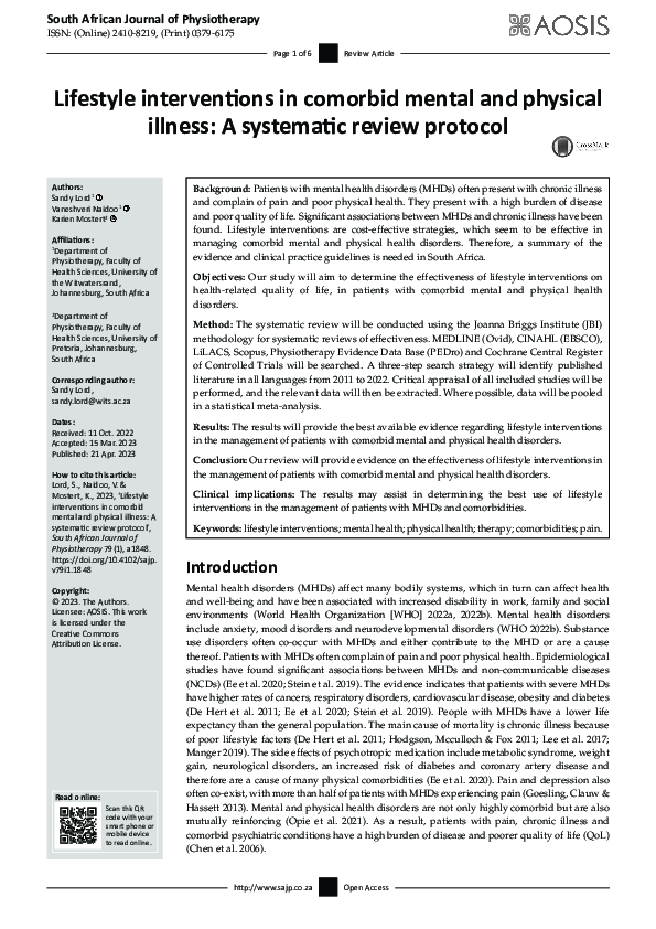 (PDF) Lifestyle interventions in comorbid mental and physical illness: A systematic review protocol