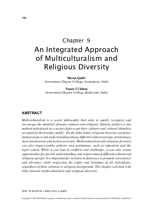 (PDF) An Integrated Approach of Multiculturalism and Religious Diversity (PDF) An Integrated Approach of Multiculturalism and Religious Diversity