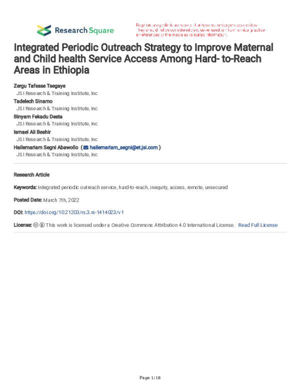 (PDF) Integrated Periodic Outreach Strategy to Improve Maternal and Child health Service Access ...