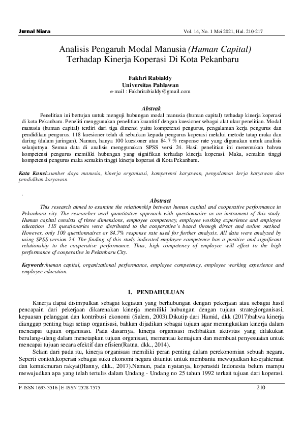 Analisis Hubungan Modal Manusia (Human Capital) Terhadap Kinerja ...