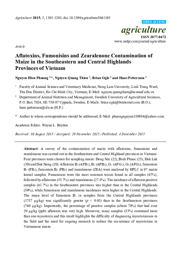 (PDF) Aflatoxins, Fumonisins and Zearalenone Contamination of Maize in the Southeastern and ...
