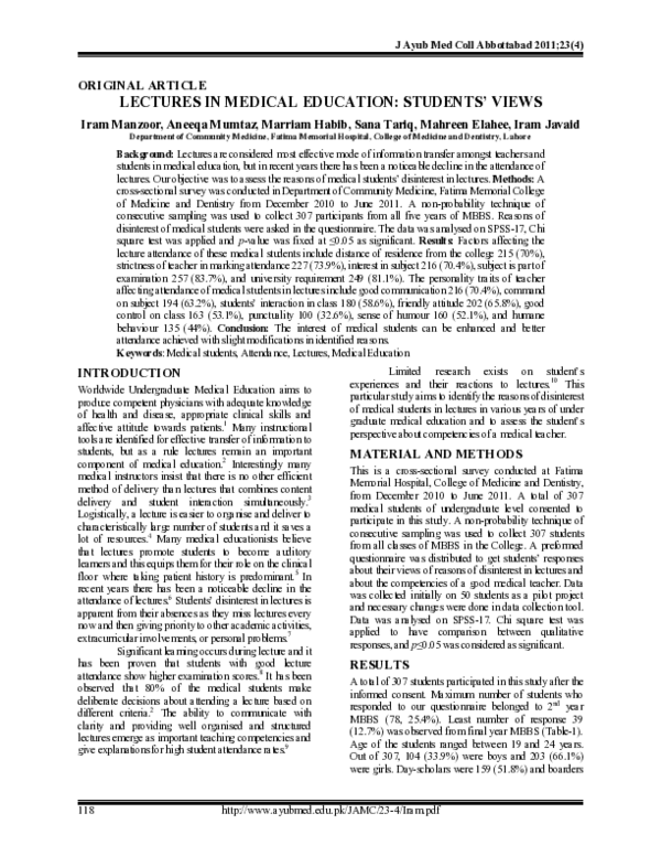 (PDF) Lectures in medical education: students' views