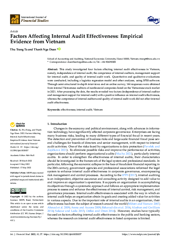 (PDF) Factors Affecting Internal Audit Effectiveness: Empirical Evidence from Vietnam