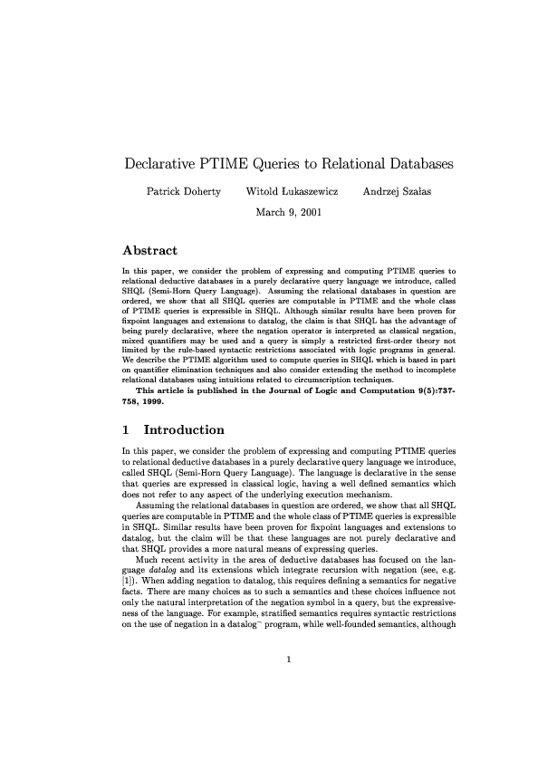 (PDF) Declarative PTIME Queries to Relational Databases