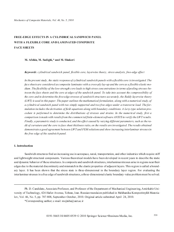(PDF) Free-edge effects in a cylindrical sandwich panel with a flexible ...
