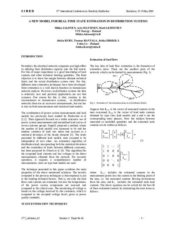 Pdf A New Model For Real Time State Estimation In Distribution Systems