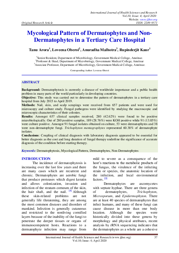 (PDF) Mycological Pattern of Dermatophytes and Non-Dermatophytes in a ...