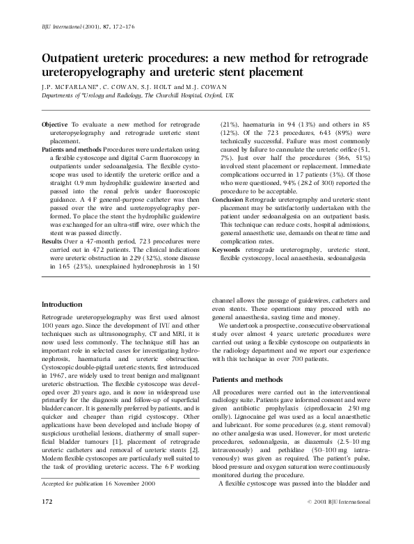 (PDF) Outpatient ureteric procedures: a new method for retrograde ...