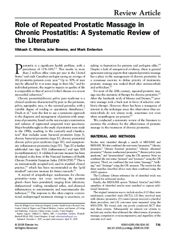(PDF) Role of Repeated Prostatic Massage in Chronic Prostatitis: A ...