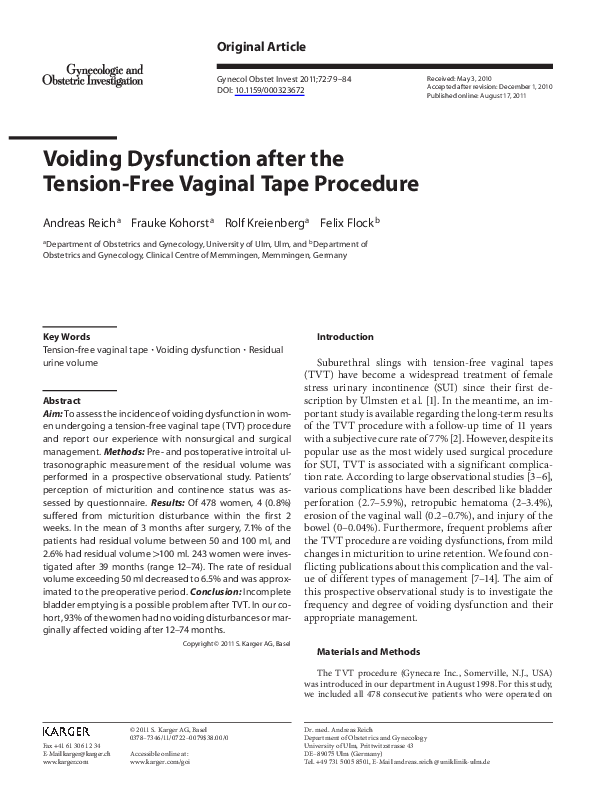 (PDF) Voiding Dysfunction after the Tension-Free Vaginal Tape Procedure