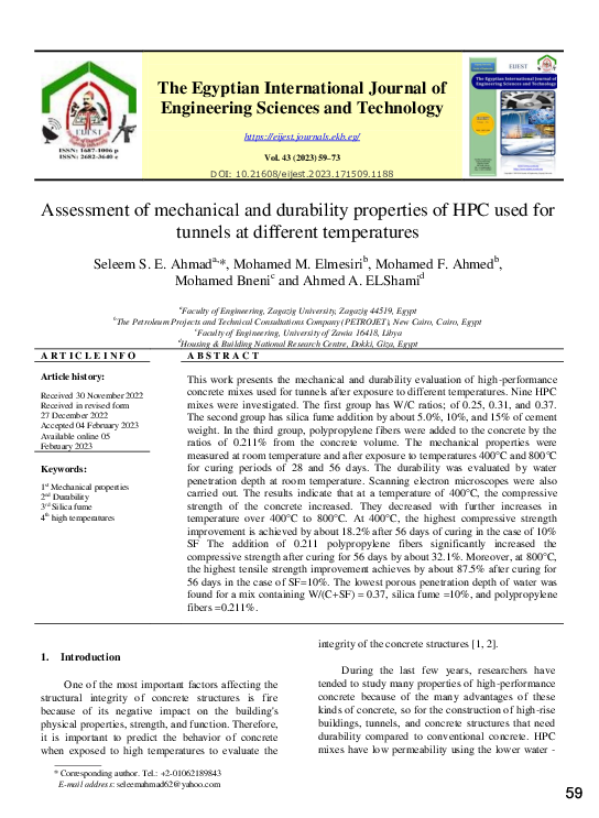 (PDF) Assessment of mechanical and durability properties of HPC used ...