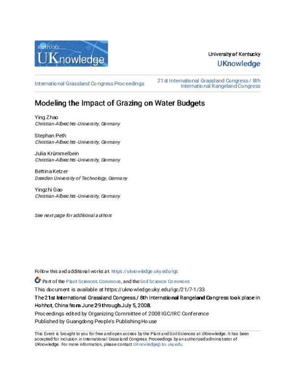 (PDF) Modeling the impact of grazing on water budgets