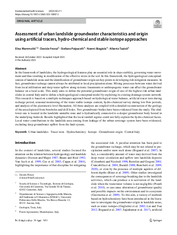 (PDF) Assessment of urban landslide groundwater characteristics and origin using artificial ...