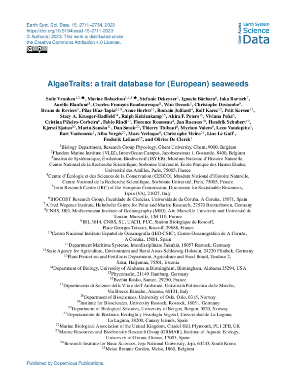 (PDF) AlgaeTraits: a trait database for (European) seaweeds | Ignacio Bárbara - Academia.edu
