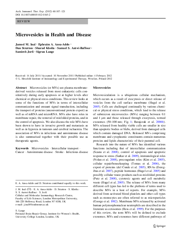(PDF) Microvesicles in Health and Disease