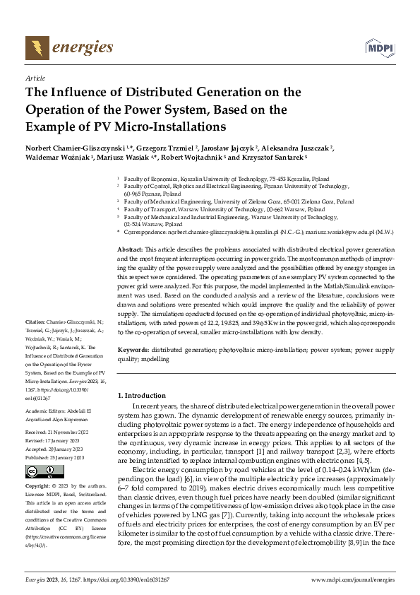 (PDF) The Influence of Distributed Generation on the Operation of the Power System, Based on the ...