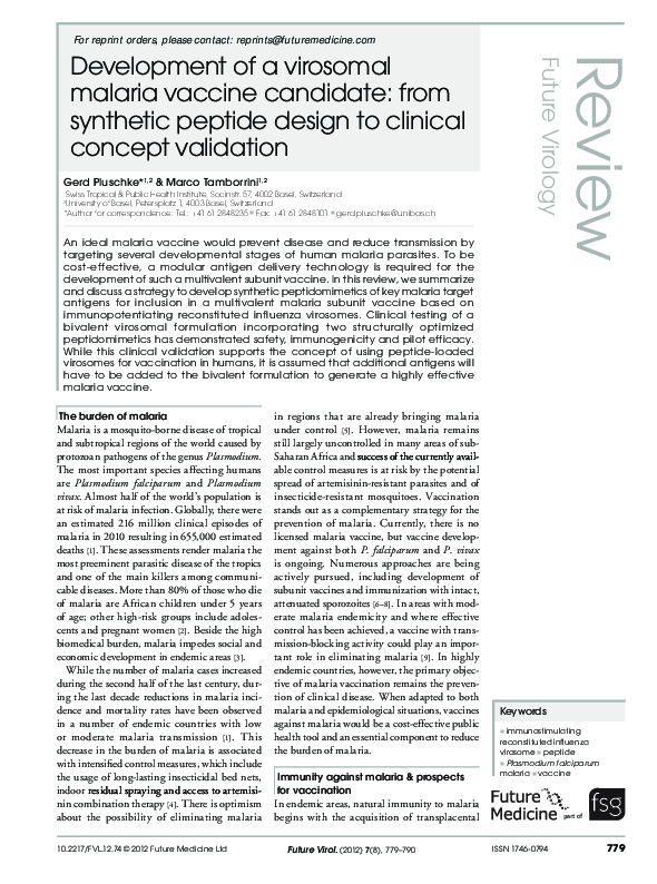 (PDF) Development of a virosomal malaria vaccine candidate: from ...