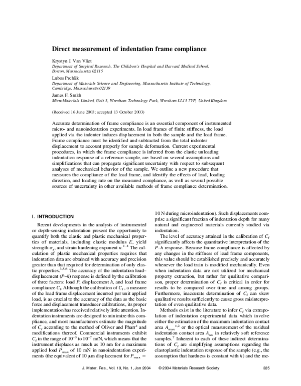 (PDF) Direct measurement of indentation frame compliance