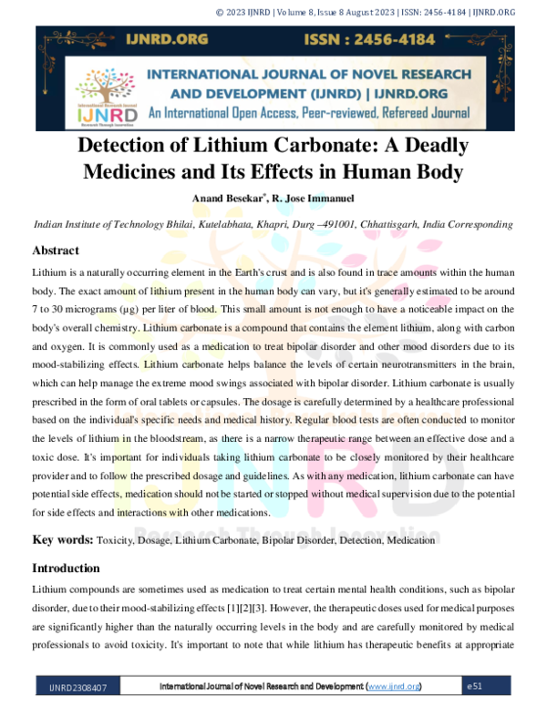 (PDF) Detection of Lithium Carbonate: A Deadly Medicines and Its ...