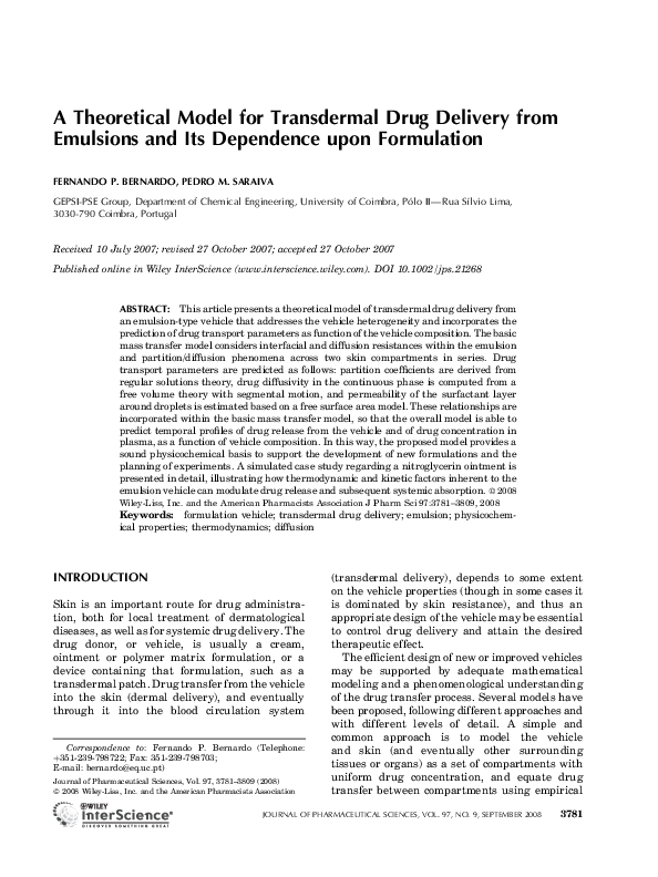 (PDF) A Theoretical Model for Transdermal Drug Delivery from Emulsions ...