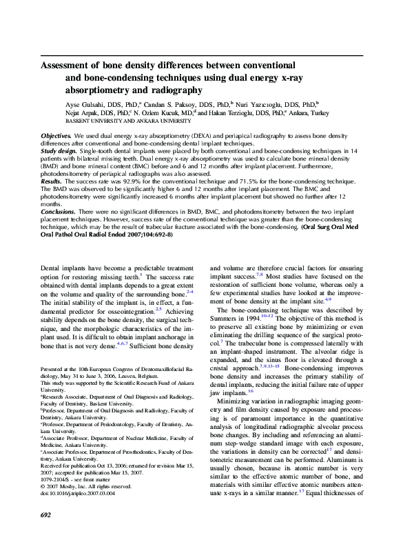 (PDF) Assessment of bone density differences between conventional and ...