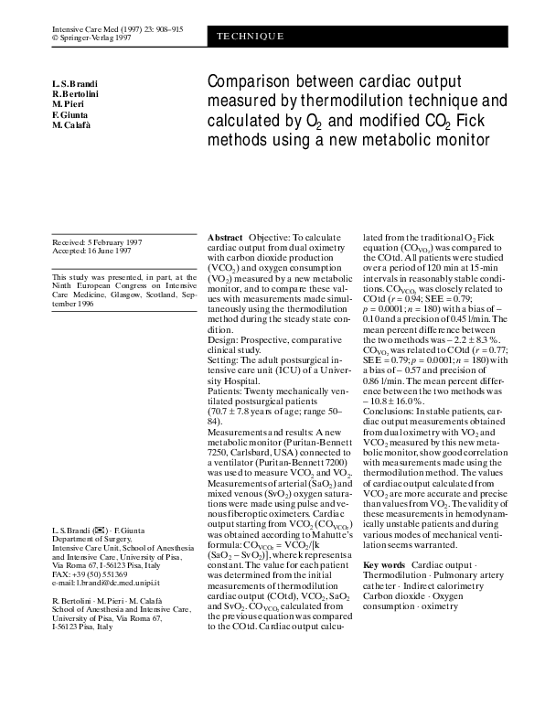 (PDF) Comparison between cardiac output measured by thermodilution ...