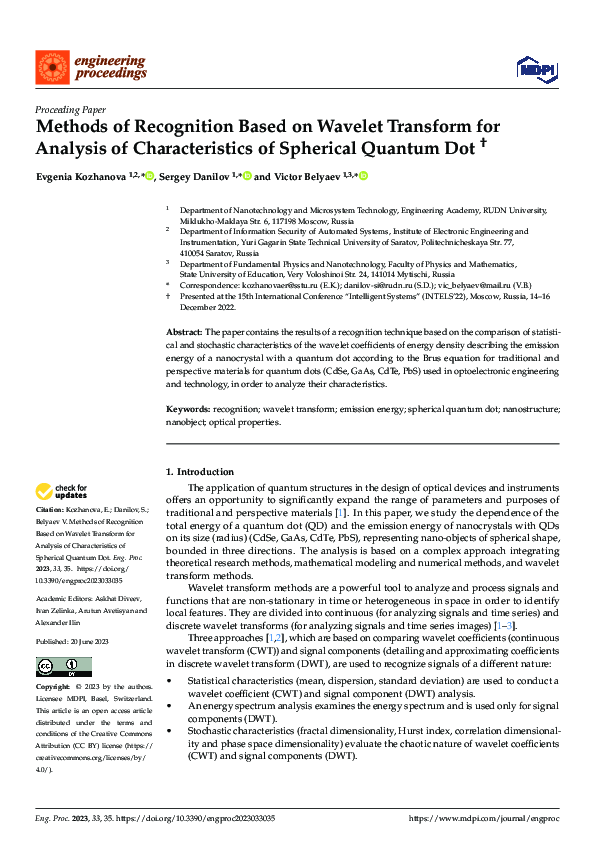 (PDF) Methods of Recognition Based on Wavelet Transform for Analysis of Characteristics of ...