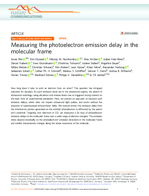 (PDF) Measuring the photoelectron emission delay in the molecular frame
