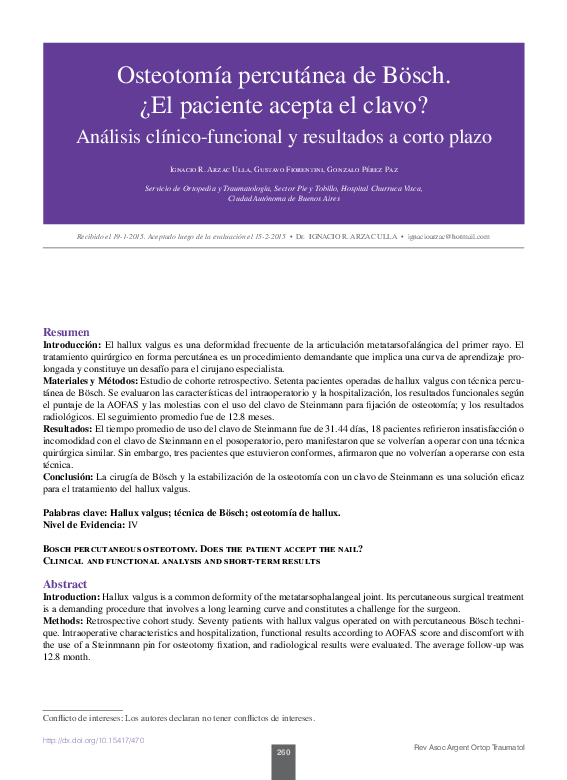 (PDF) Osteotomía percutánea de Bosch ¿El paciente acepta la clavija ...