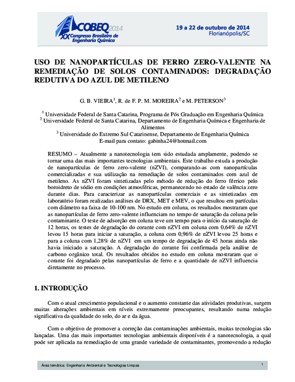 (PDF) Uso De Nanopartículas De Ferro Zero-Valente Na Remediação De ...