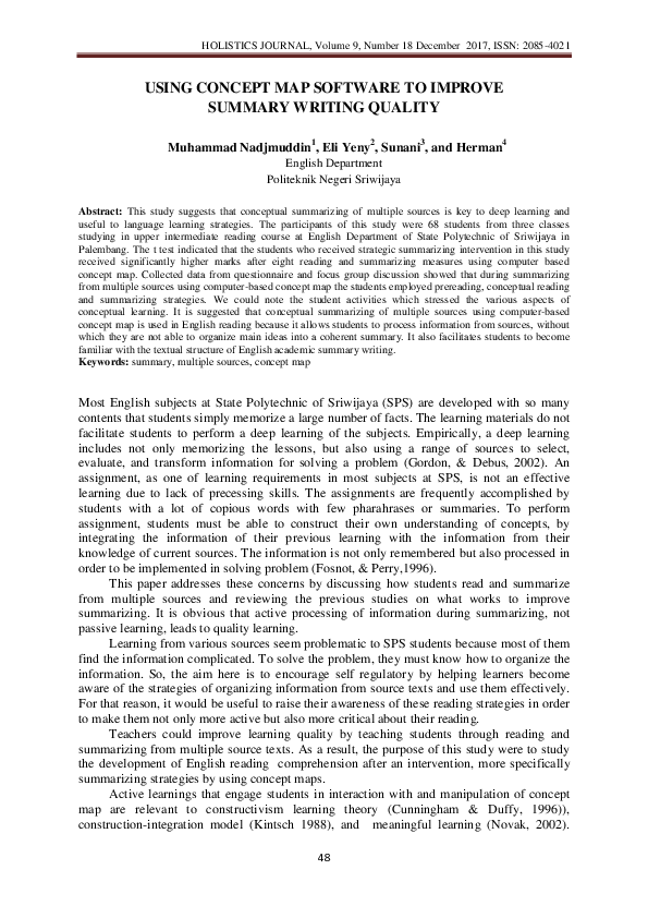 (PDF) Using Concept Map Software to Improve Summary Writing Quality