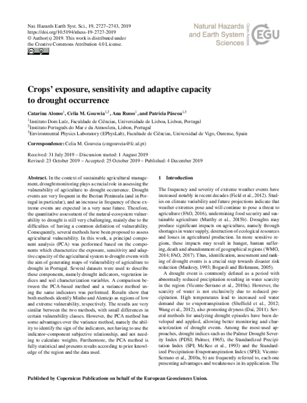 (PDF) Crops' exposure, sensitivity and adaptive capacity to drought ...