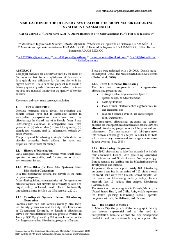 (PDF) Simulation of the delivery system for the Bicipuma bike-sharing system in UNAM-Mexico ...